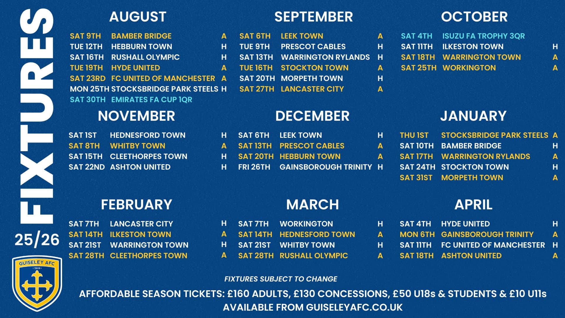 2025/26 Fixtures Now Confirmed | Guiseley AFC